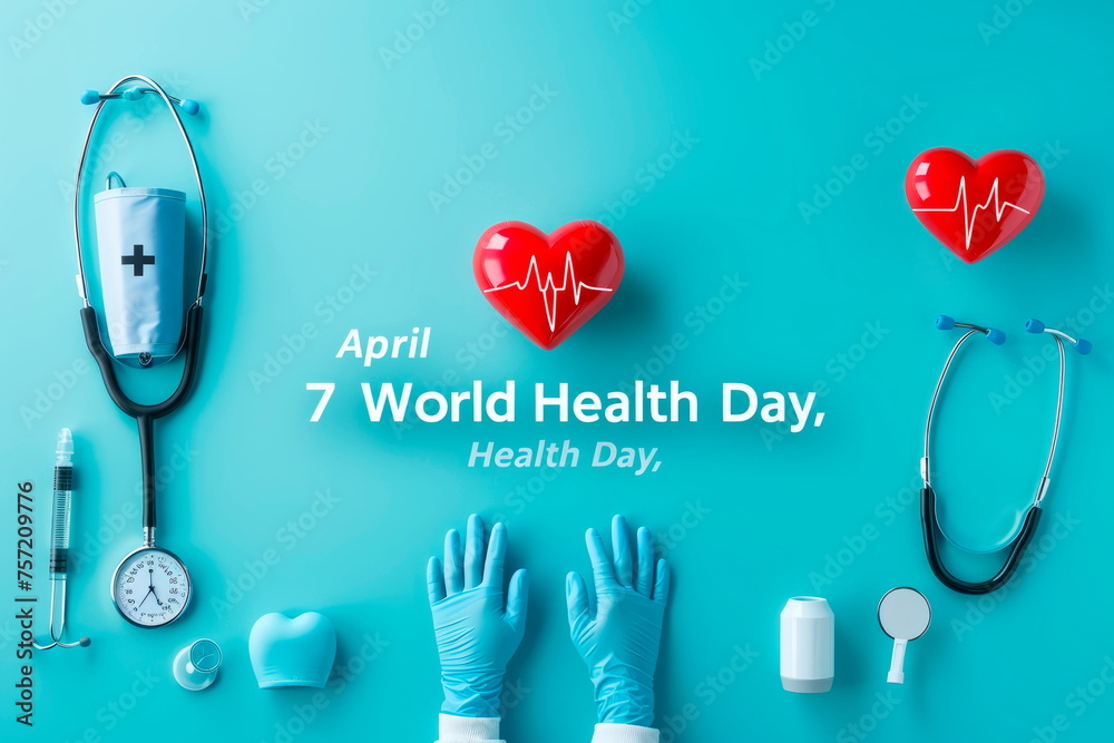 medical equipment such as blood pressure cuffs, thermometer and gloves ...