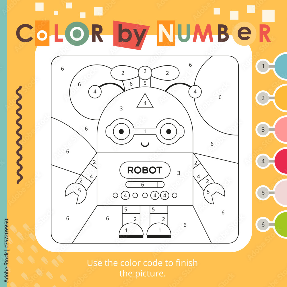 Color by number – cute Robot. Robotic Activities for kids. Logic games ...