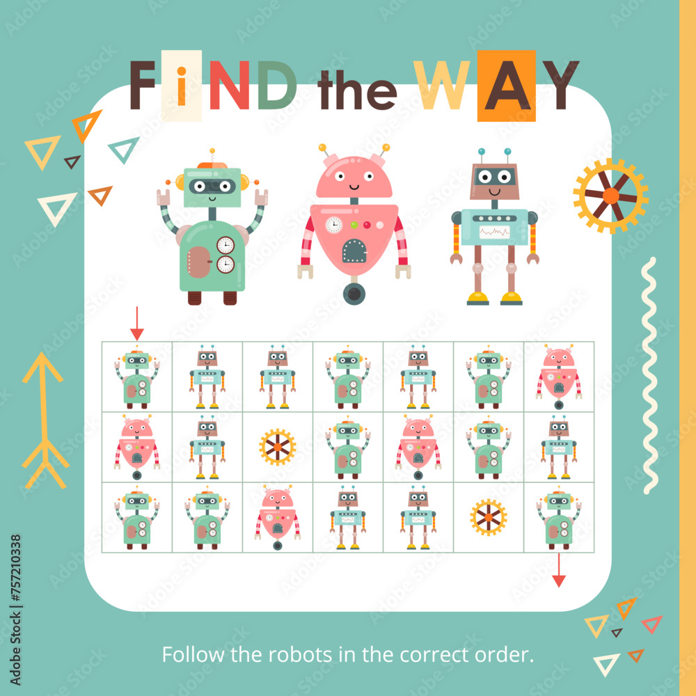 Cute Robot activities for kids. Find the way – follow the robots in the ...