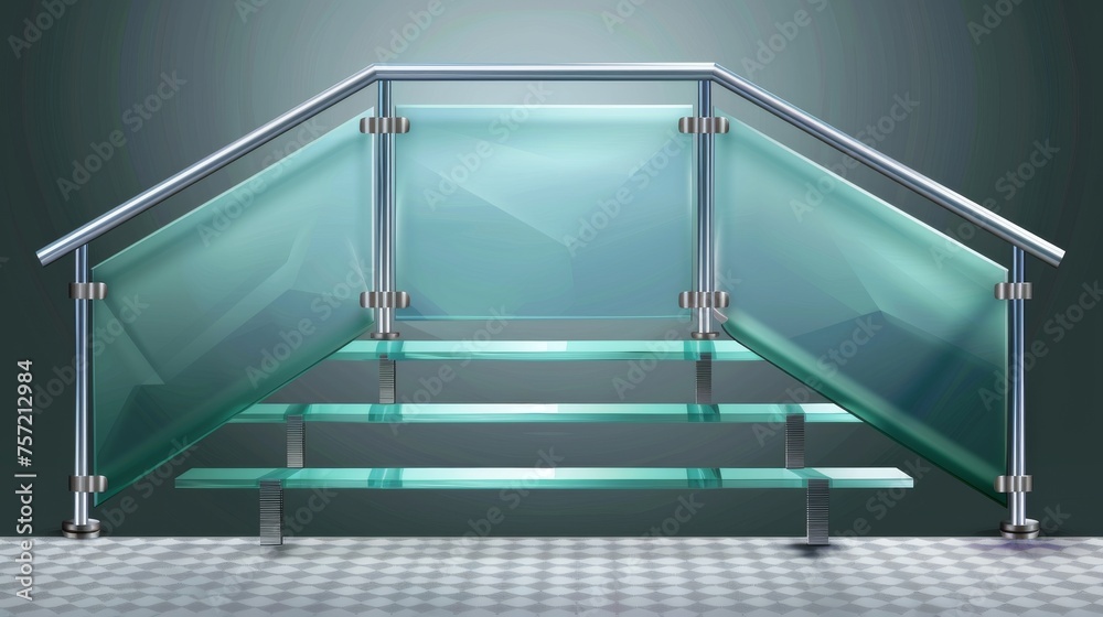 Isolated set of glass handrails on transparent background. Modern ...