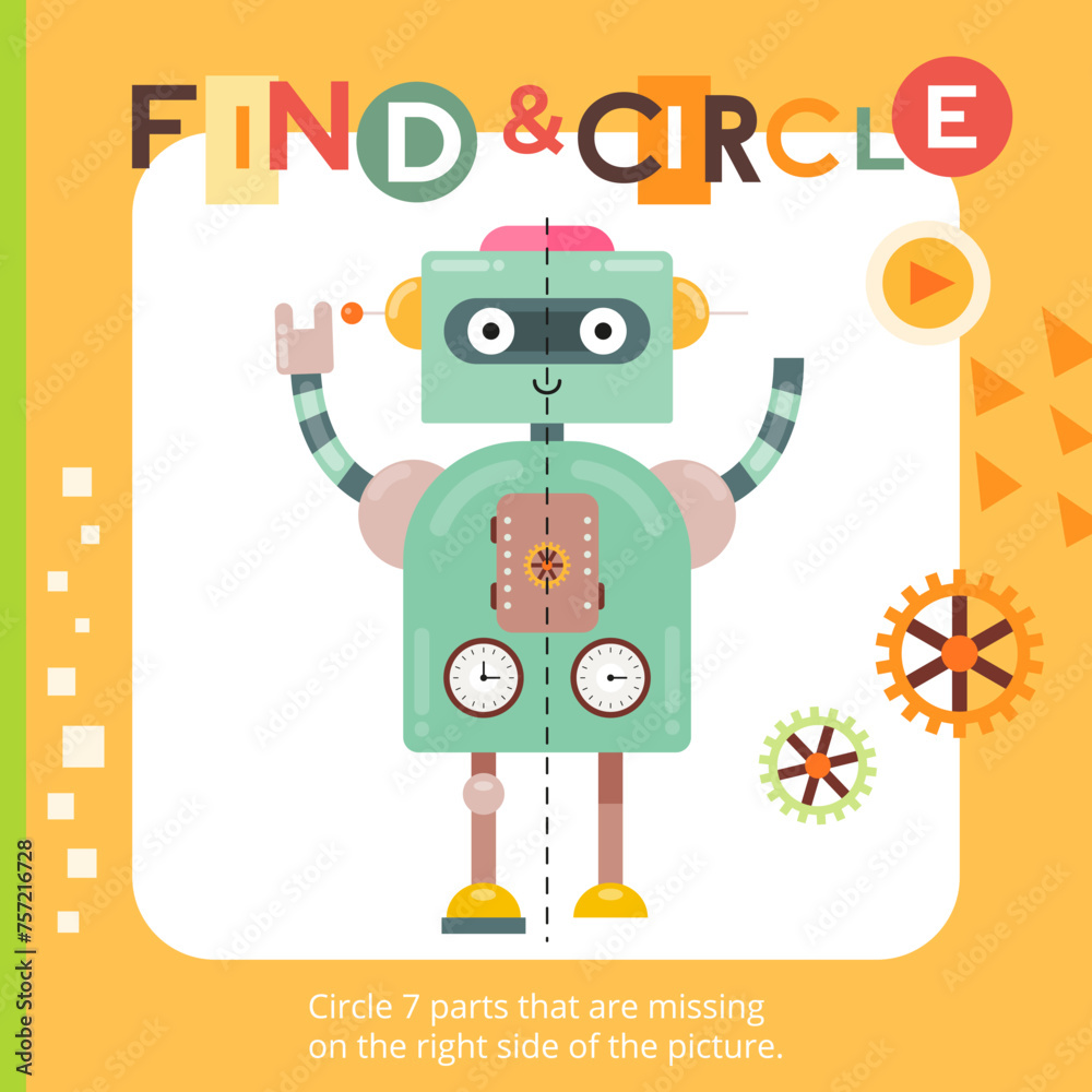 Robot activities for kids. Find the missing piece for picture. Vector ...