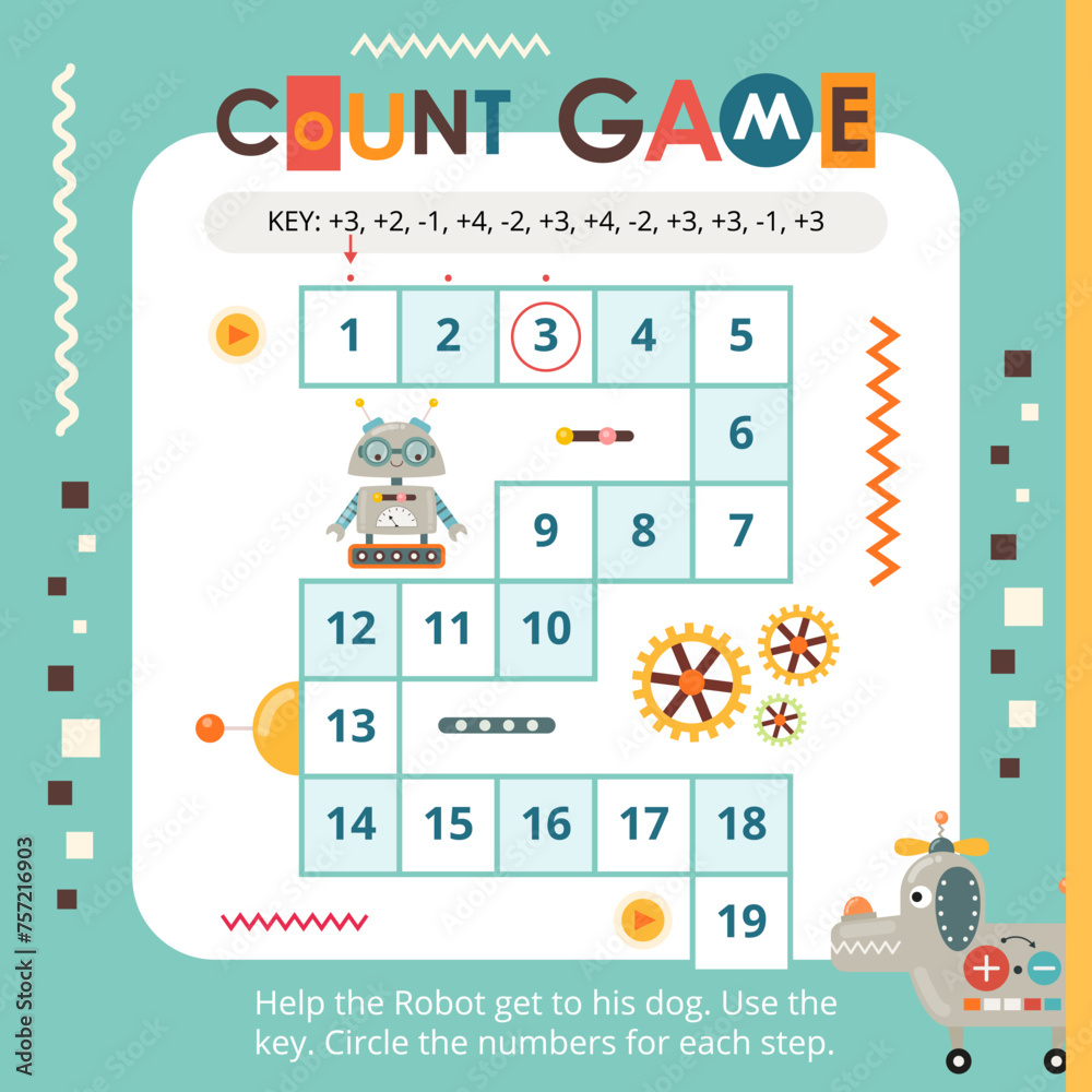 Robot activities for kids. Count game with number key. Vector ...