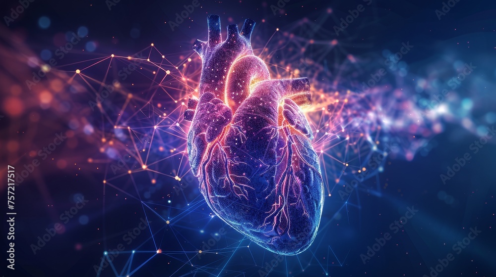 Human Heart Anatomy : Human heart shape with blue purple cardio pulse ...