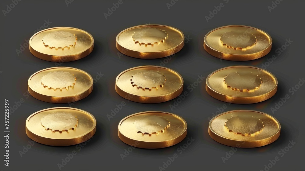Gold coin 3D in different angles of rotation. Realistic modern set of ...