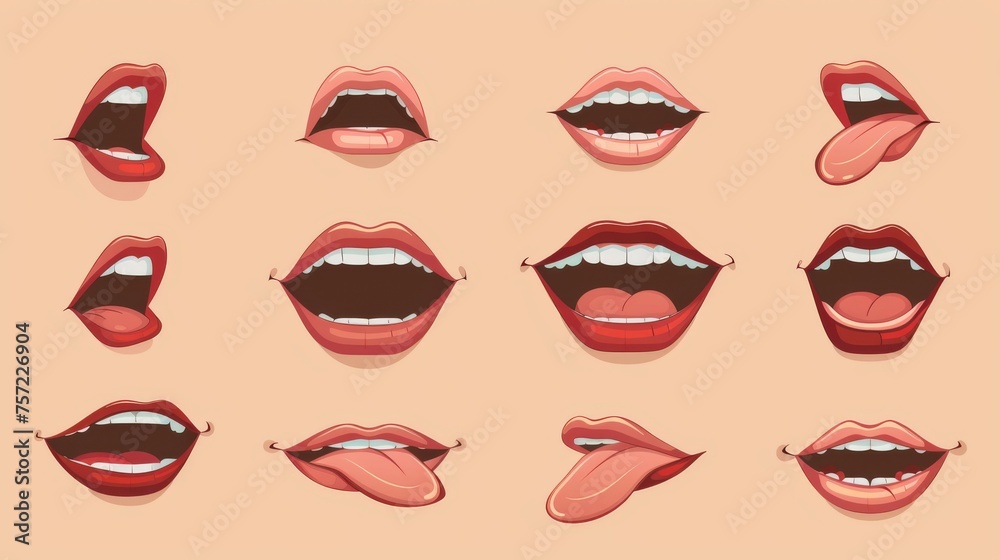 Animation kit with woman's mouth in various positions during speaking ...