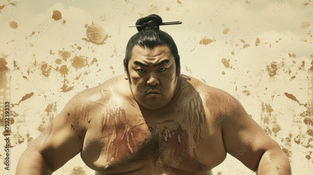 Intense Stare From a Sumo Wrestler Ready for Competition in a Dusty ...