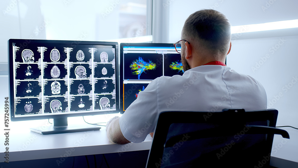 Diagnosis while Watching Procedure and Monitors Showing Brain Scans ...