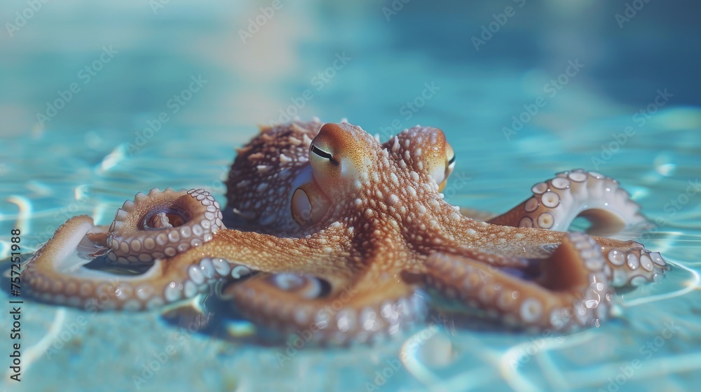 Underwater photo of a common octopus lying in shallow water, Octopus ...