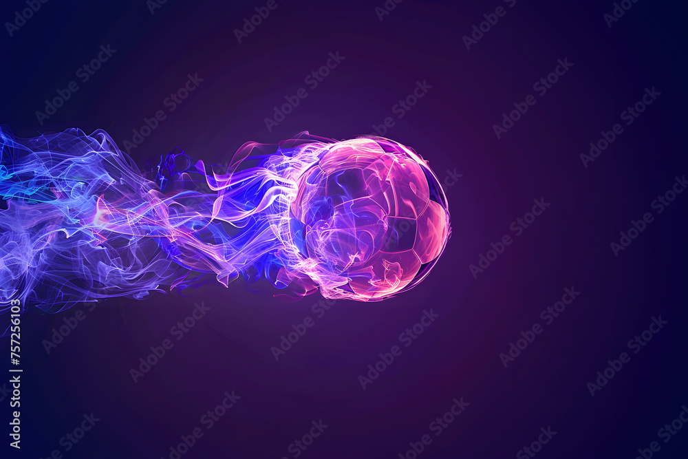 illustration of a soccer ball in colored smoke on a dark purple ...