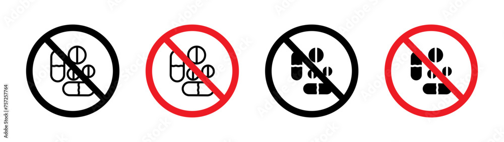 Narcotics and Drugs Warning Line Icon Set. Illegal Substance Use ...