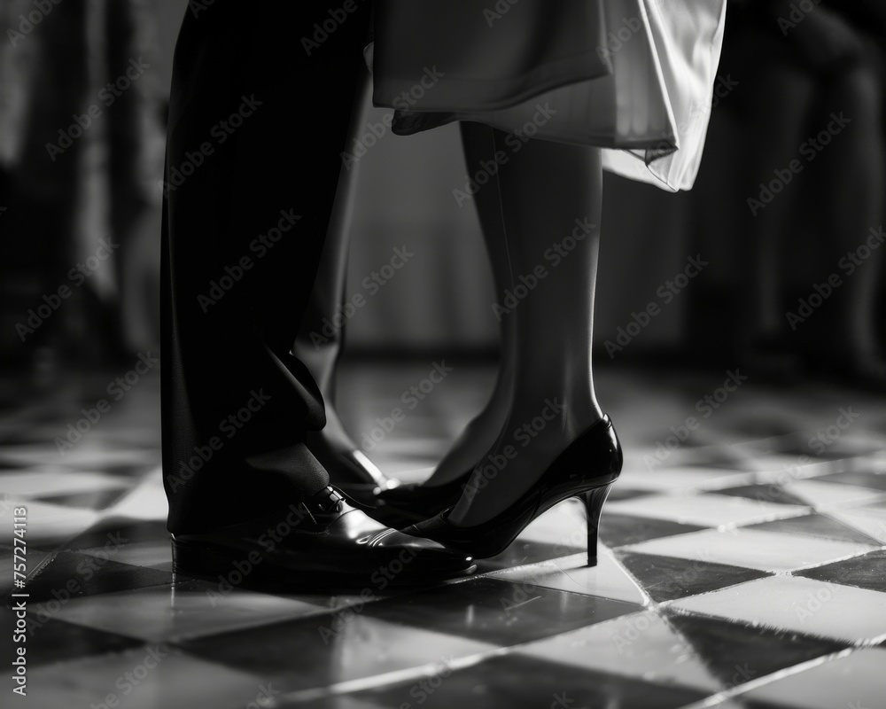 Foto de Monochromatic view of a couple's feet in tango pose with ...
