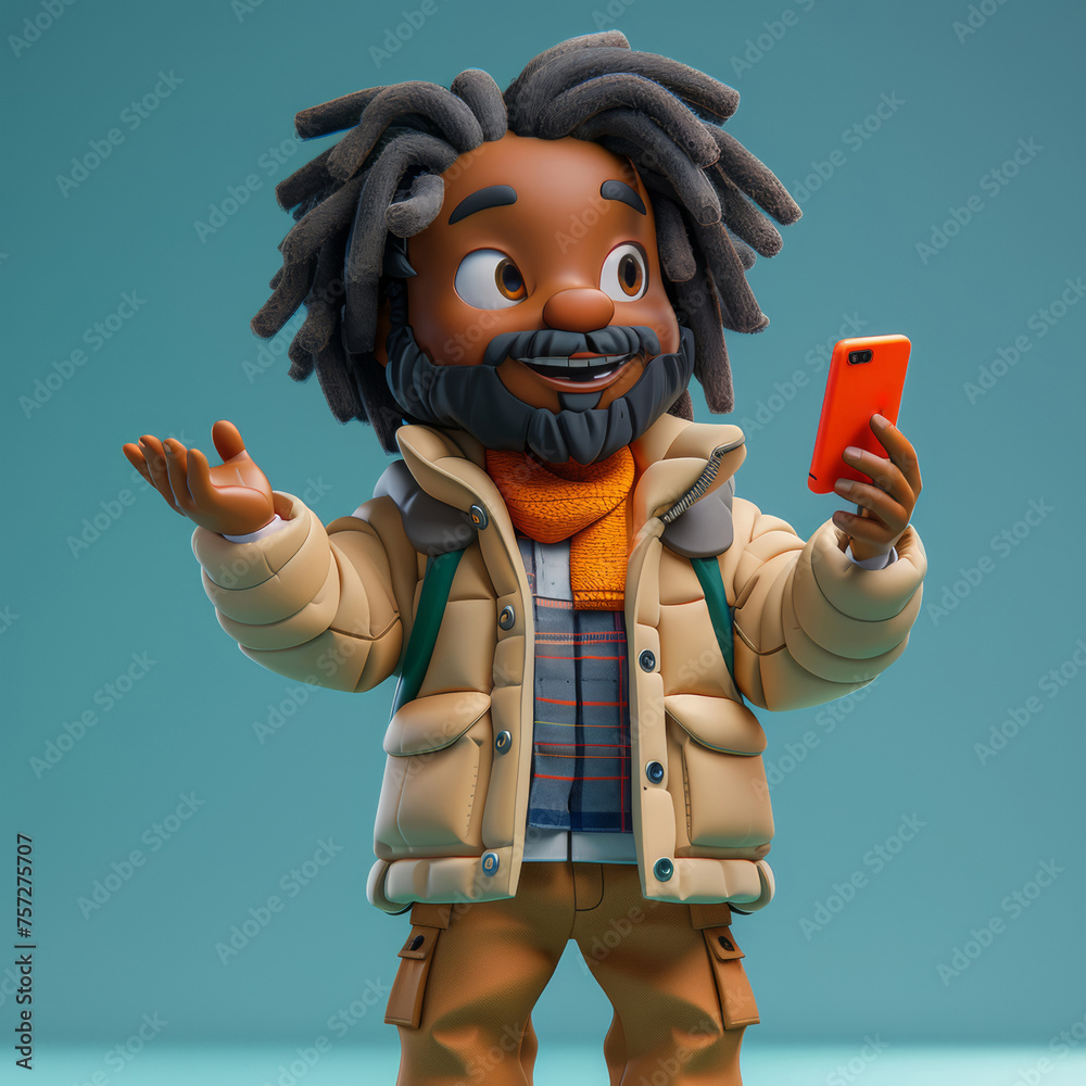 Black man, 3D and illustration for animation on backdrop. Character or ...
