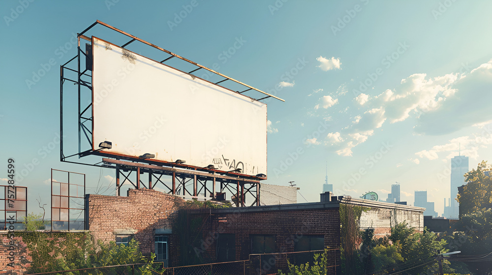 Large Billboard on Roof Top of Brick Building, Urban Advertising ...