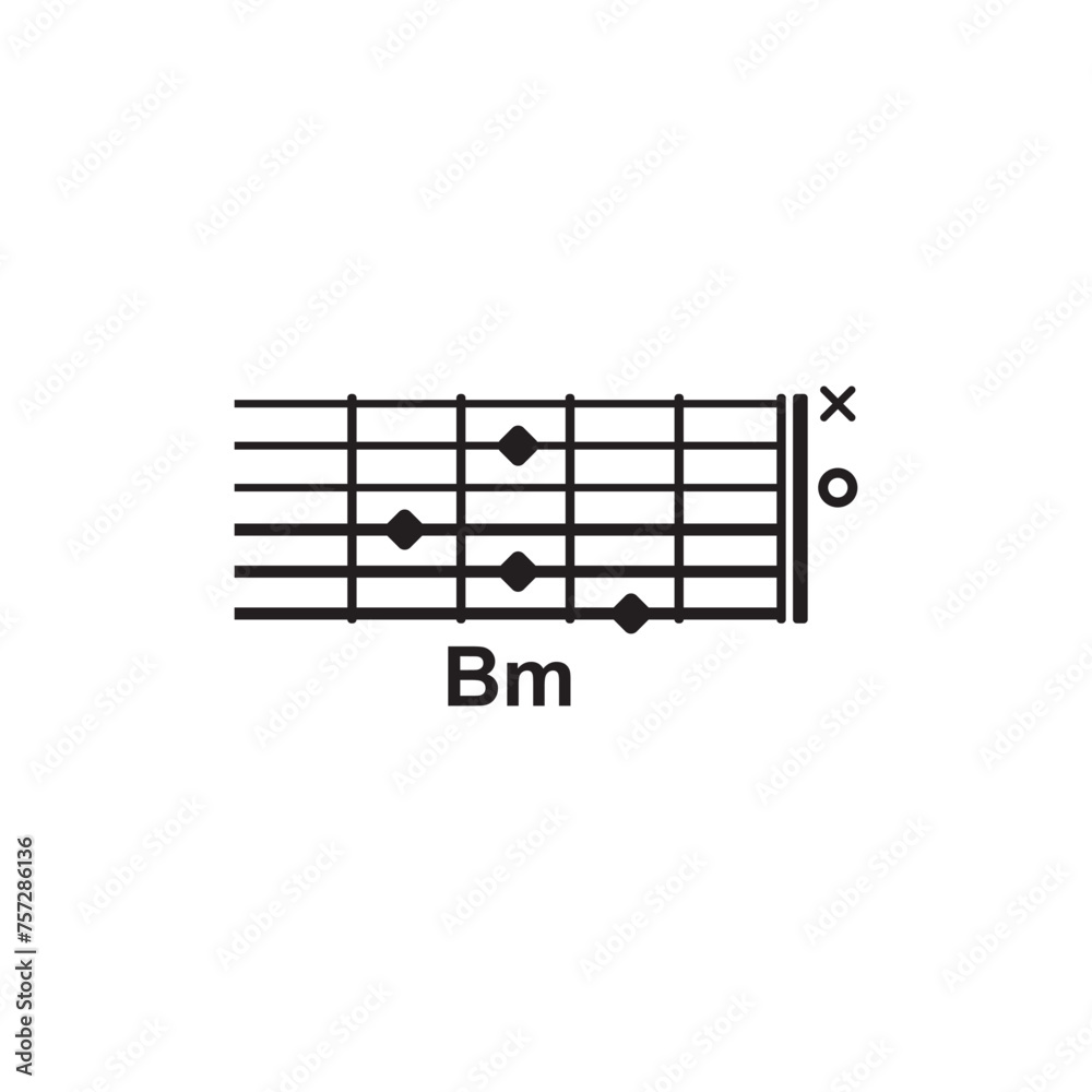 Bm guitar chord icon. Basic guitar chord vector illustration symbol ...