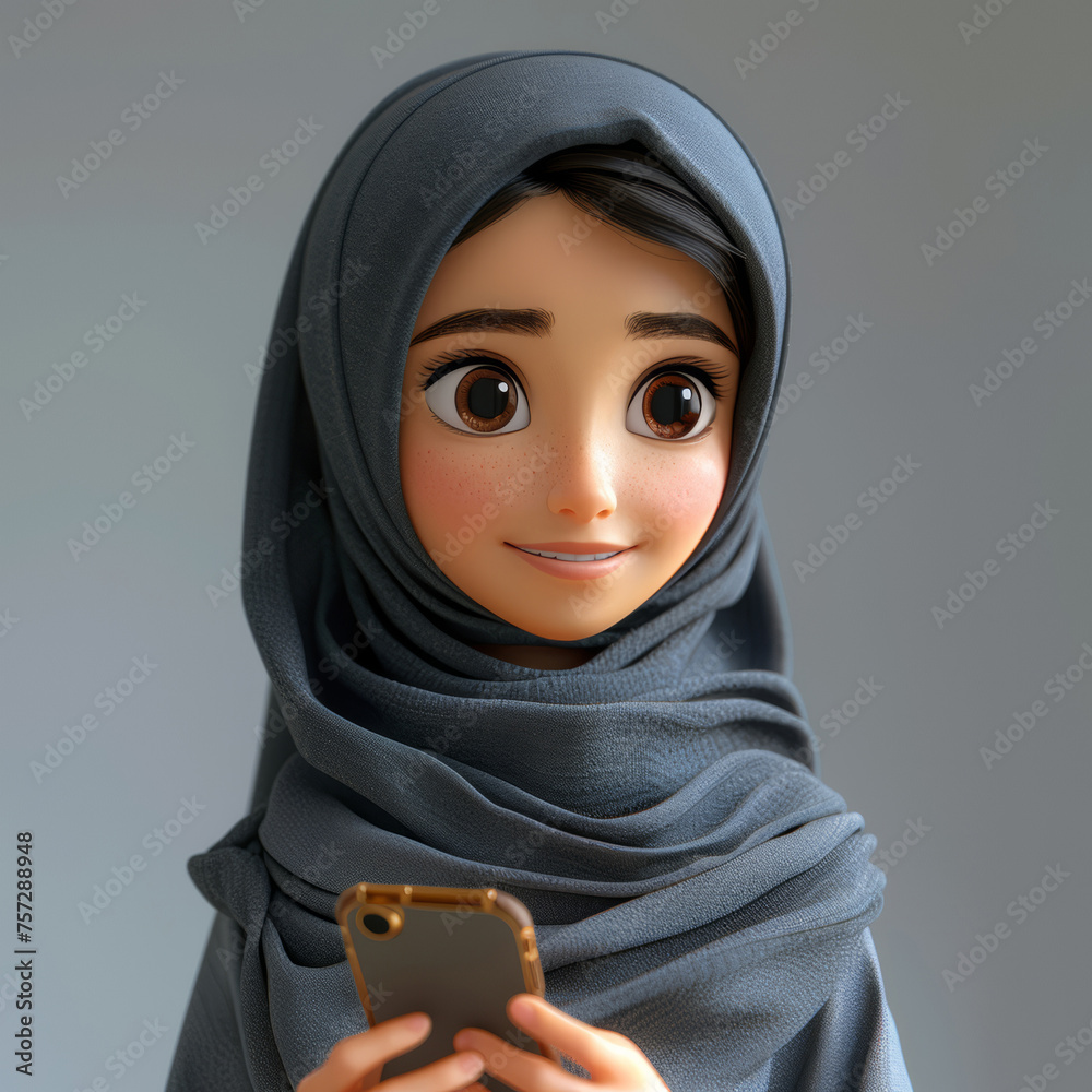Cartoon arab, 3D and illustration for animation on backdrop. Character ...