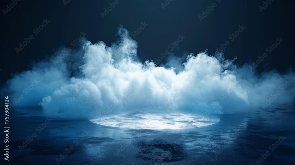 Intense fog, smoke, and smog clouds on the ground or on the water ...