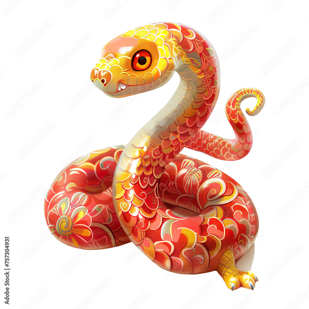 concept art of a cute chinese snake. Red and yellow color scheme ...
