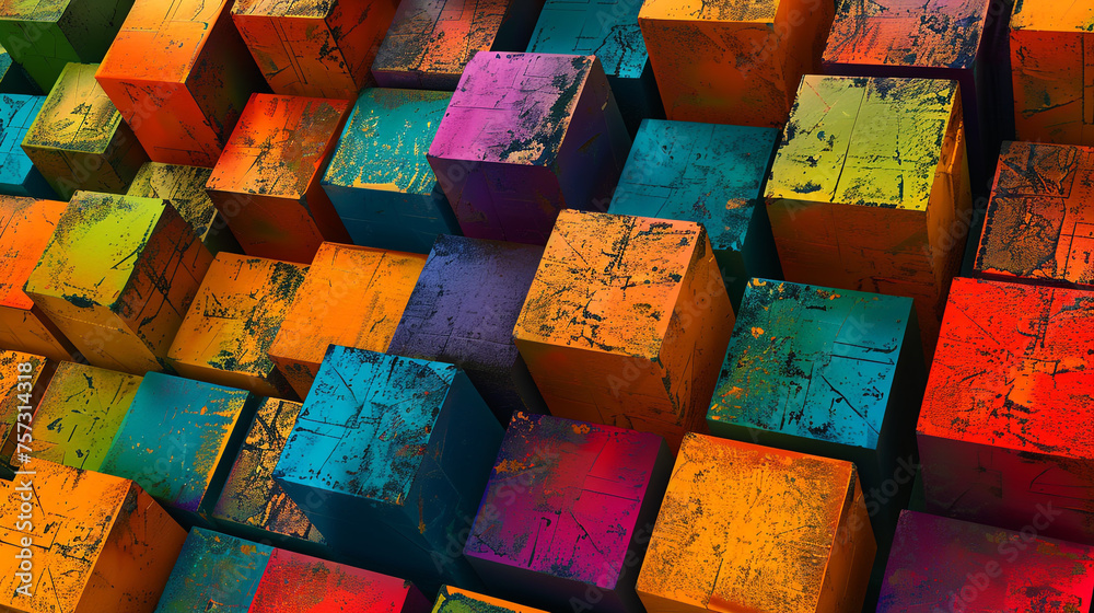 The shape of the 3D cube is arranged with a random height and causes a ...