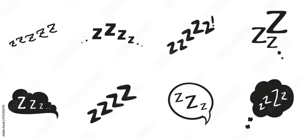 Zzz, Zzzz doodle bed sleep and snore icons of snooze nap vector Z sound ...