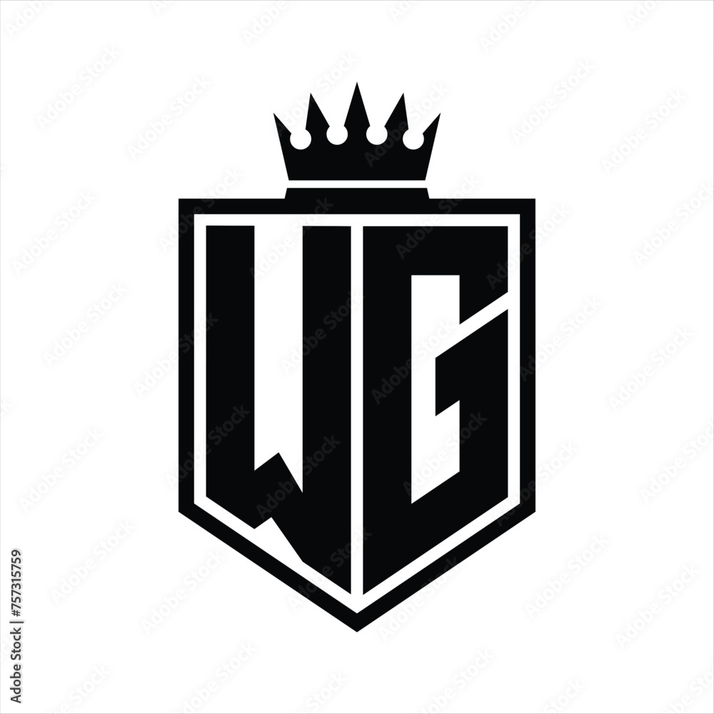 WG Logo monogram bold shield geometric shape with crown outline black ...