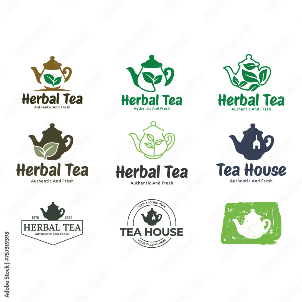 Set of vector Tea logo or herbal tea logo on a green background Stock ...