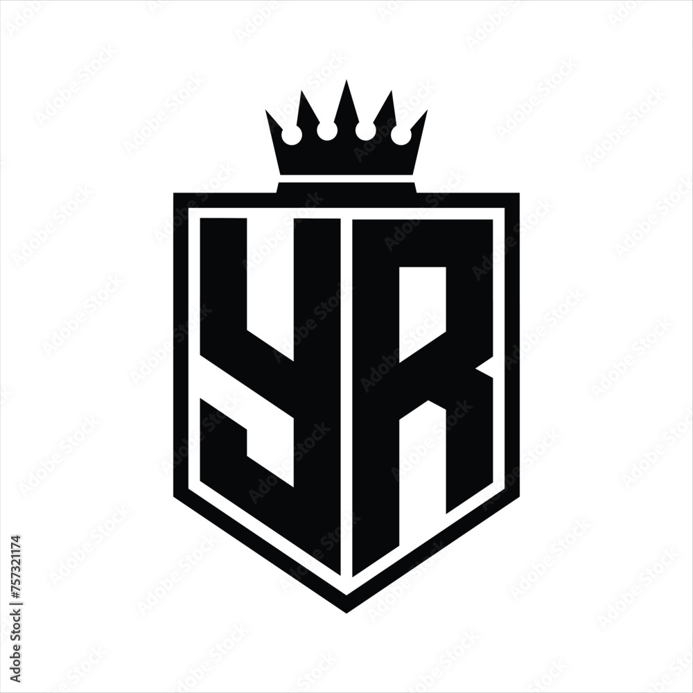 YR Logo monogram bold shield geometric shape with crown outline black ...