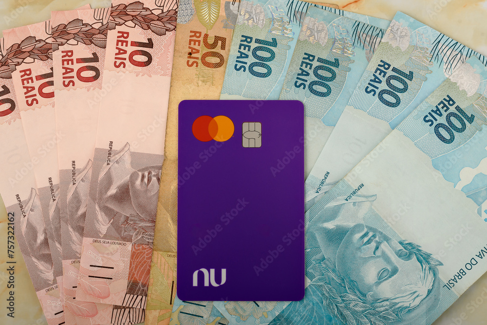 São Paulo, Brazil- March 12, 2024 Nubank card with Master Card logo ...