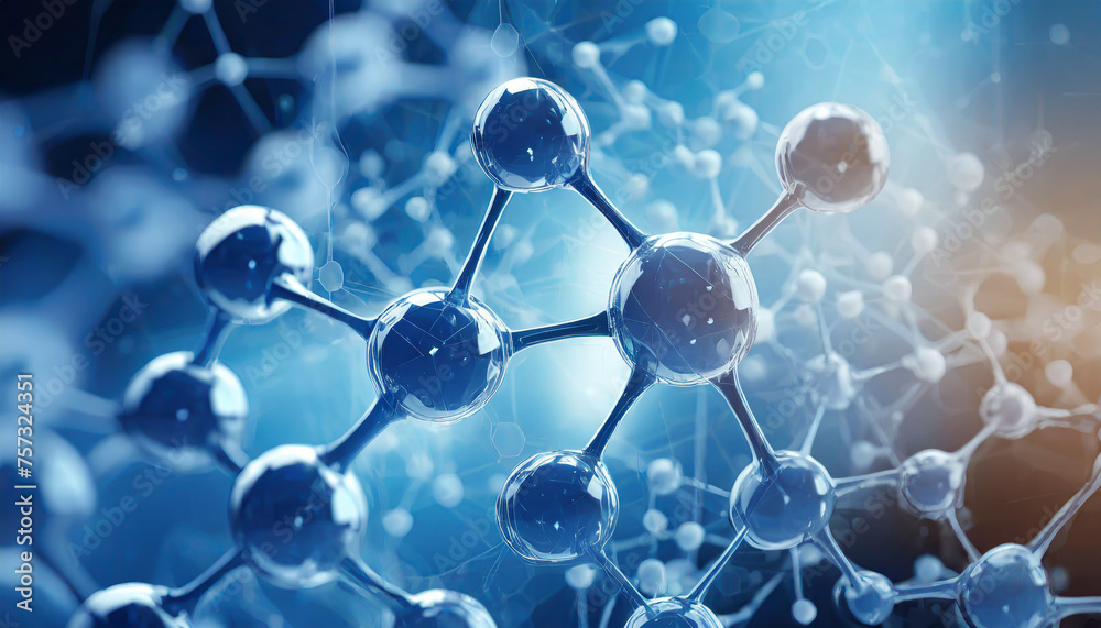 Molecular Structure Illustration Close Up Blue Background 3d