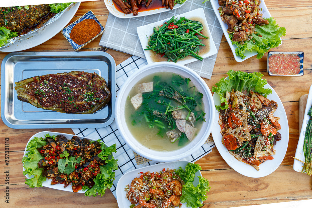 Mala restaurant food. grill fish with herbs, Spicy Century Egg Salad ...