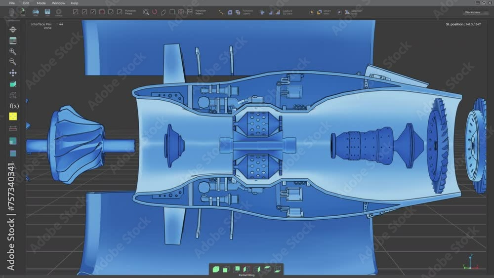 Machine Parts Assembly In Program Interface For Blueprint Designing. Specialist Makes Blueprint ...