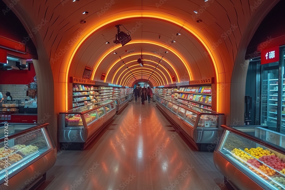 A high-tech grocery store of the future, with smart shopping carts and checkout-free technology ...