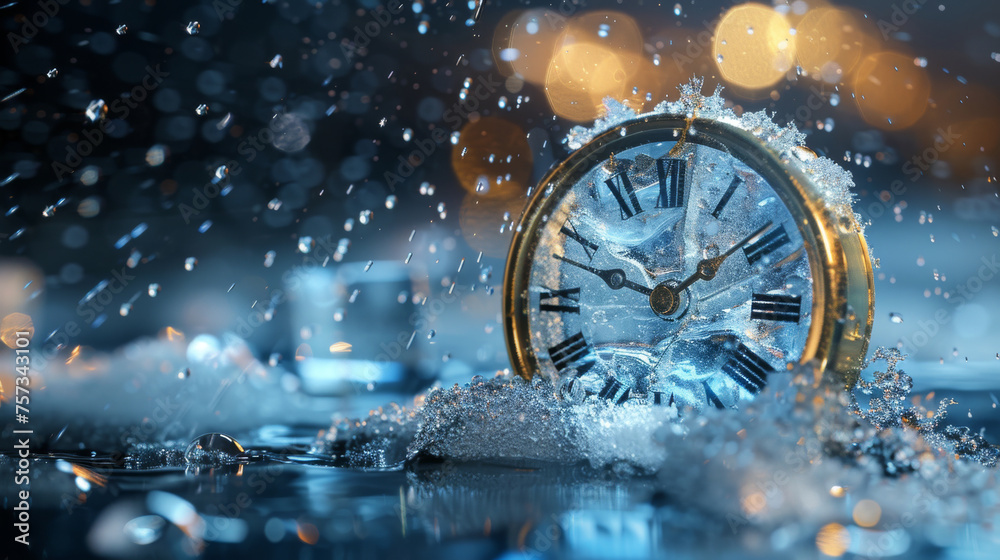 Time frozen in ice with a clocks hands encased within an ice cube Stock ...