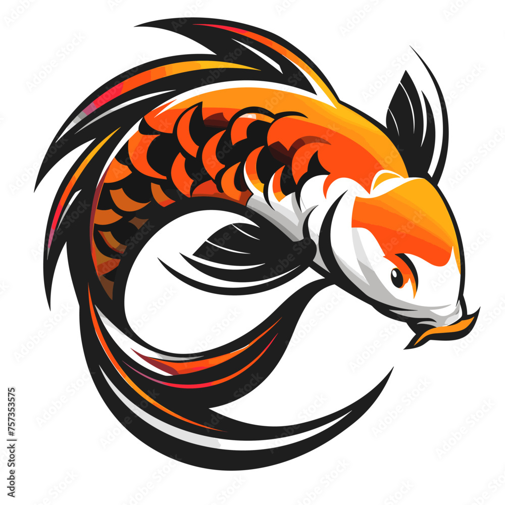 Vector esports logotype fish japanese carp koi on white background ...