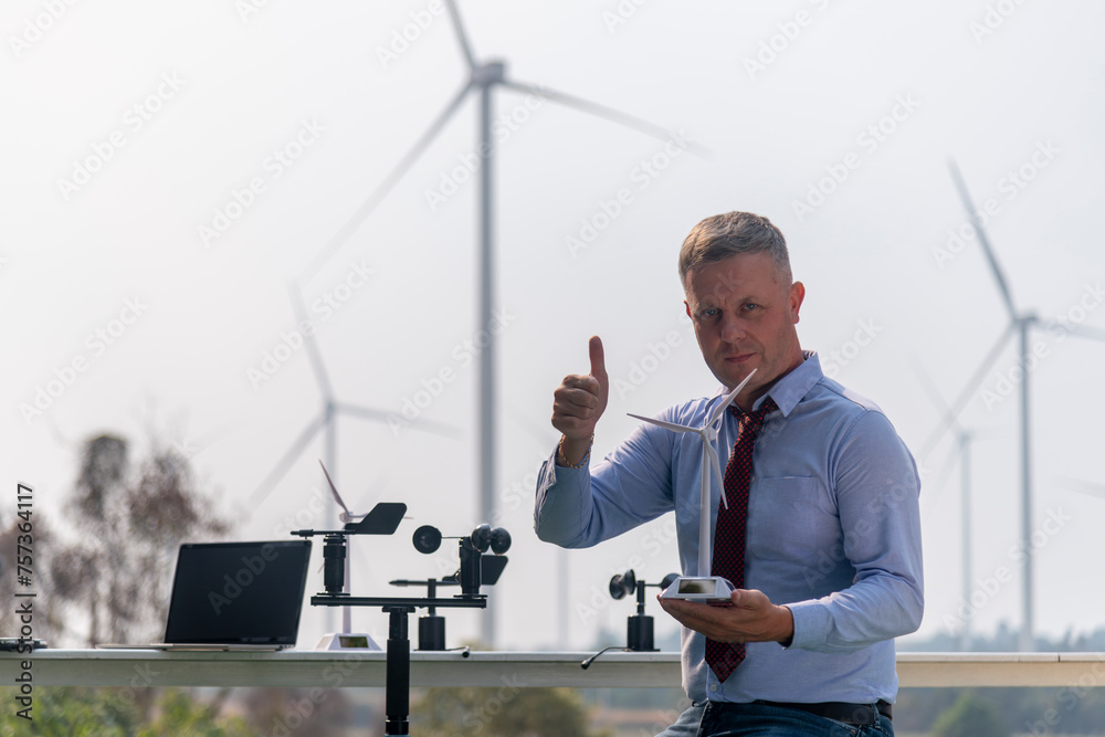 Engineers turbine windmill work in turbine farms rotation resource from ...