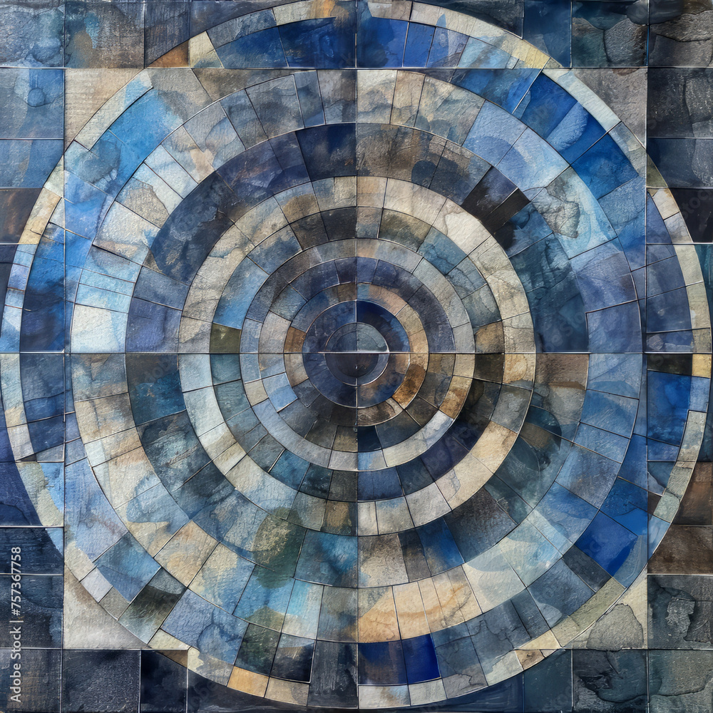 using watercolours on canvas create an abstract 2D grid of concentric ...