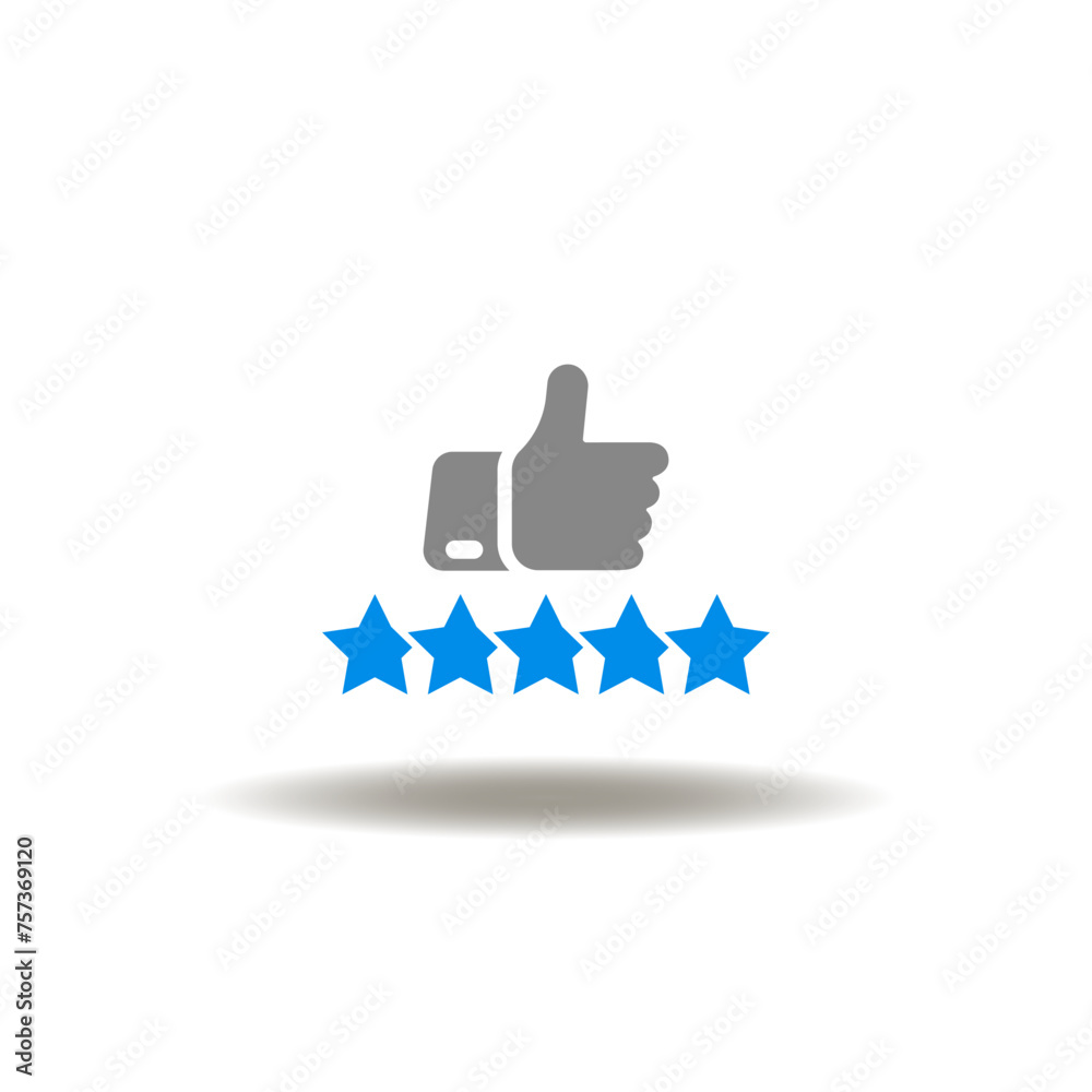 Vector illustration of five stars and thumb up sign. Icon of feedback ...