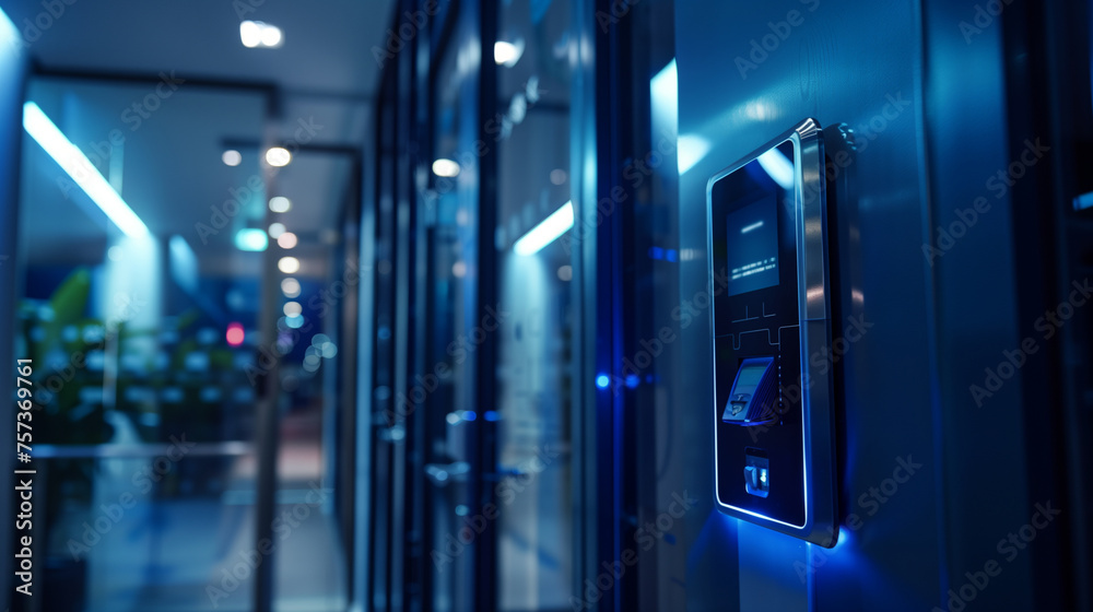 wall-mounted fingerprint or biometric authentication machine in the ...