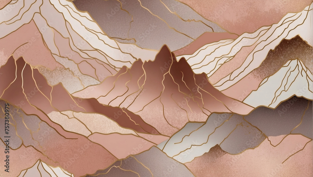 Illustration of abstract mountain ranges in soft rose-gold colors ...