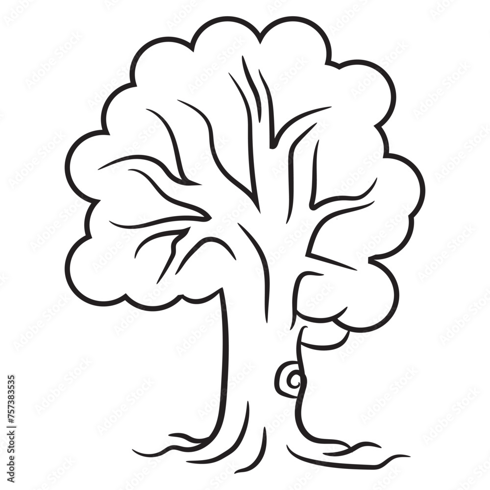 Tree outline coloring page hand drawn tree outline Stock Vector | Adobe ...