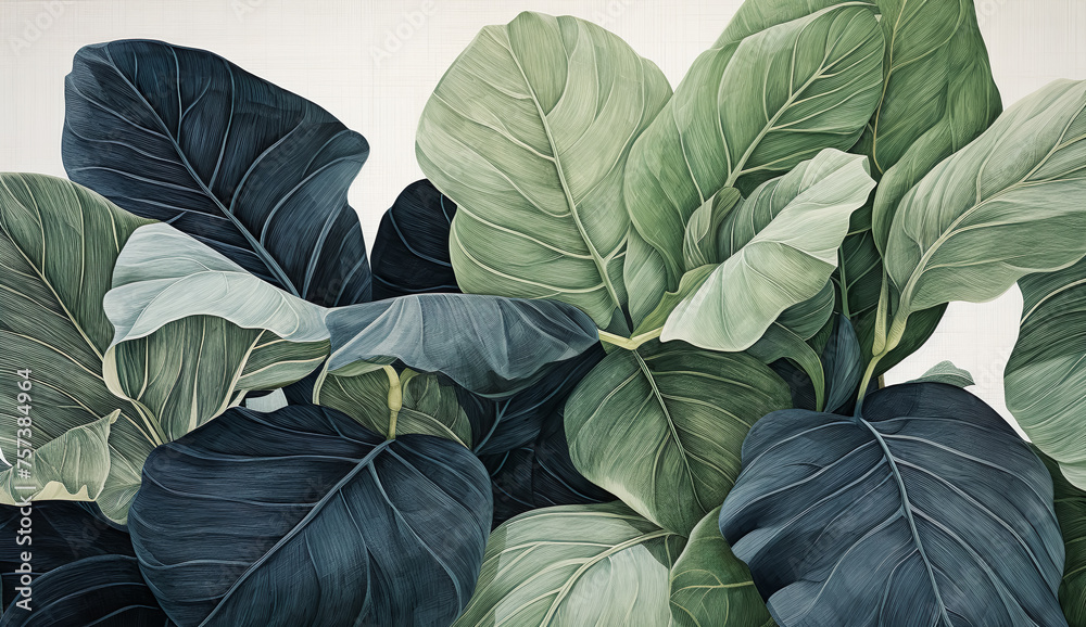 Abstract pencil color drawing art of Fiddle Fig plant leaves pattern ...
