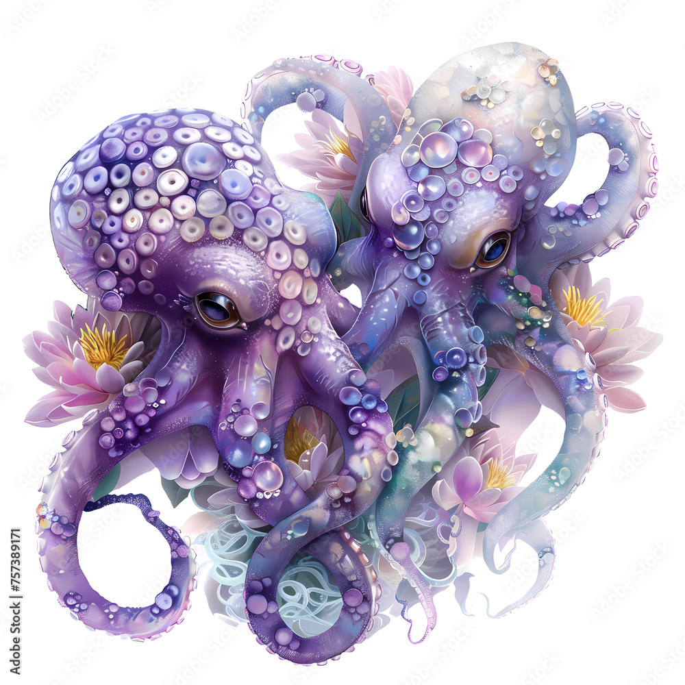Beautiful watercolour illustration of a purple octopus. Png octopus on ...