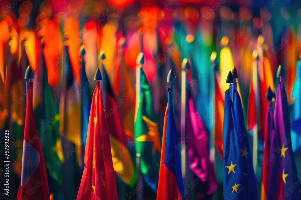 A large group of flags with many different colors and designs. The ...