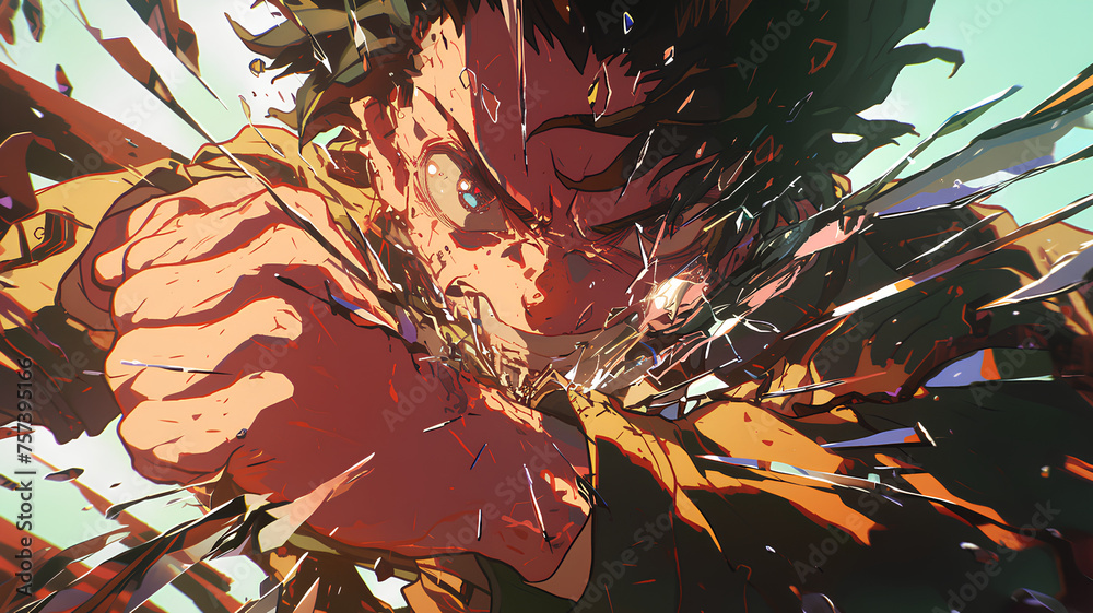 anime punches the glass as it comes out of the screen, the glass ...