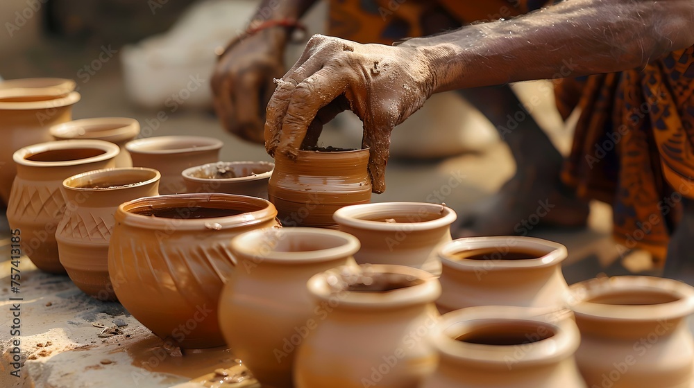 Artisan's hands crafting pottery. traditional earthenware shaping ...
