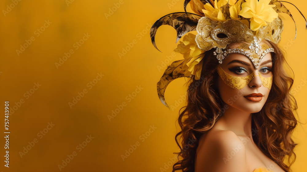 Venetian Carnival. Portrait of a beautiful woman in a carnival mask ...