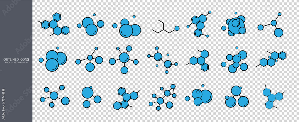 Molecules and structural compounds are blue on a transparent background ...