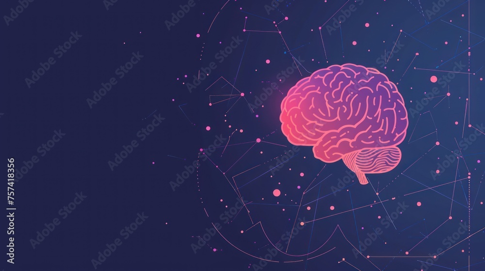 Brain neurons in cartoon flat design copy space background. AI ...