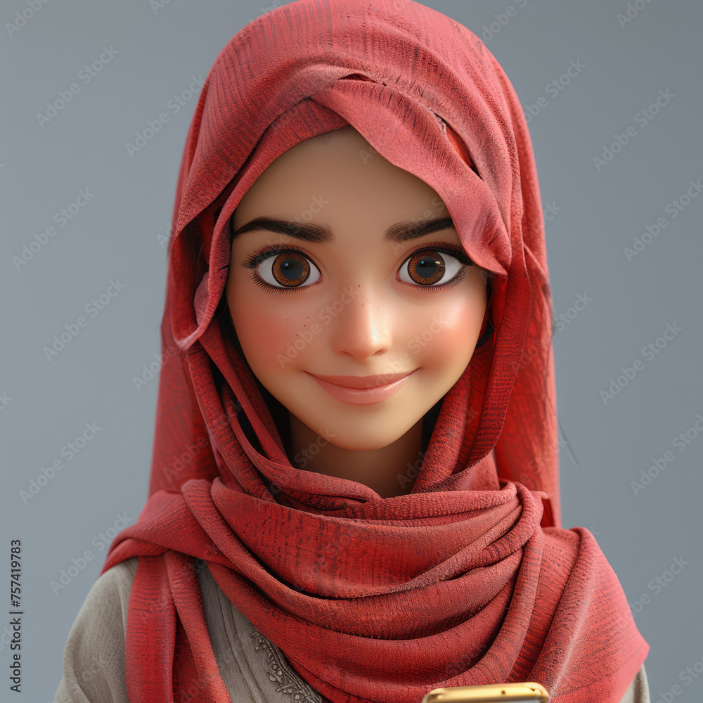 Cartoon arab, 3D and illustration for animation on backdrop. Character ...