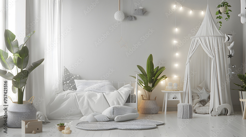 An inviting child's room boasting Scandinavian design, complete with a ...