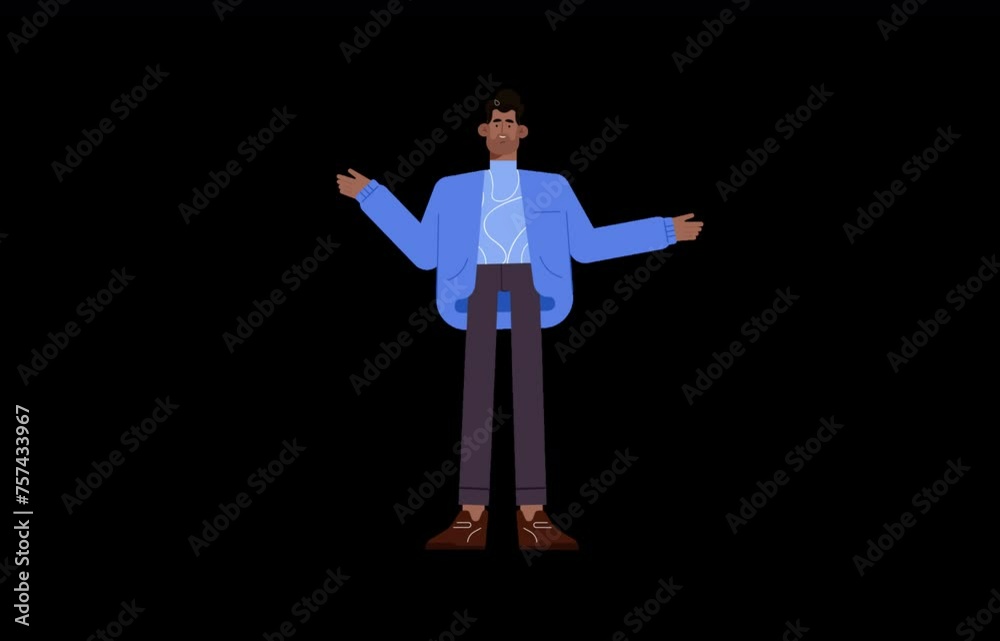 2D Animated Black Dark Skinned Man Character Talking and Explaining ...